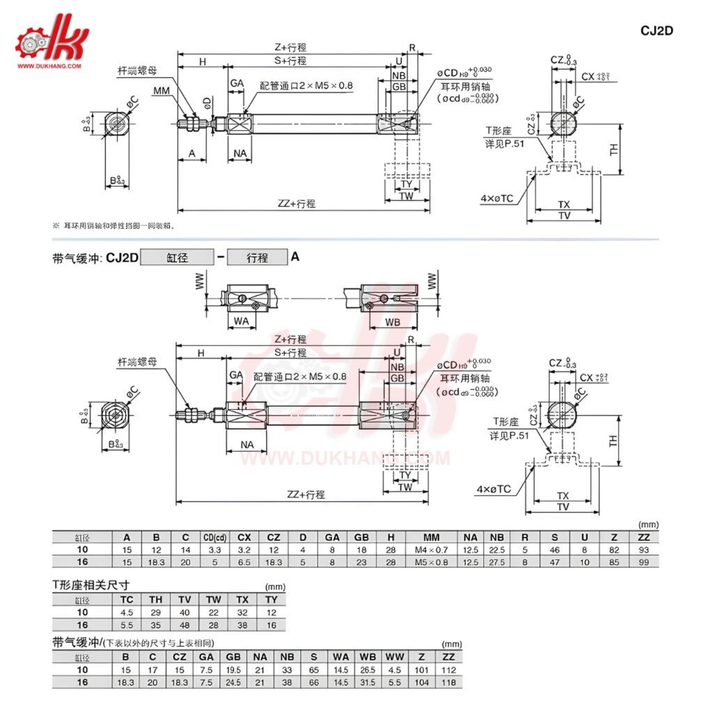 Xi lanh khí nén mini CDJ2D10 CDJ2D16 giá rẻ ở tphcm - Vật tư công nghiệp - Dủ Khang