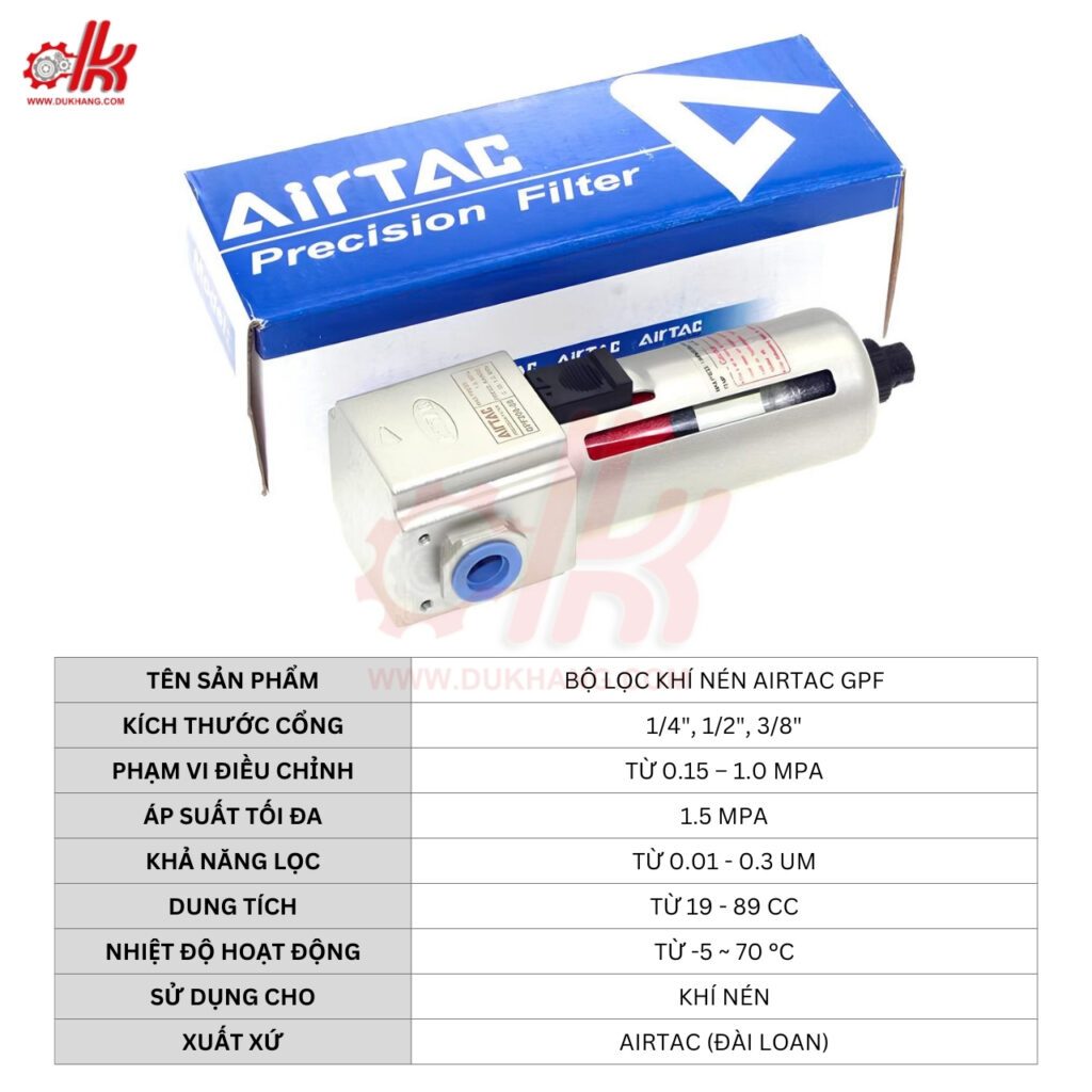 Bộ lọc khí nén AIRTAC GPF200 GPF300 GPF400 - Vật tư công nghiệp - Dủ Khang