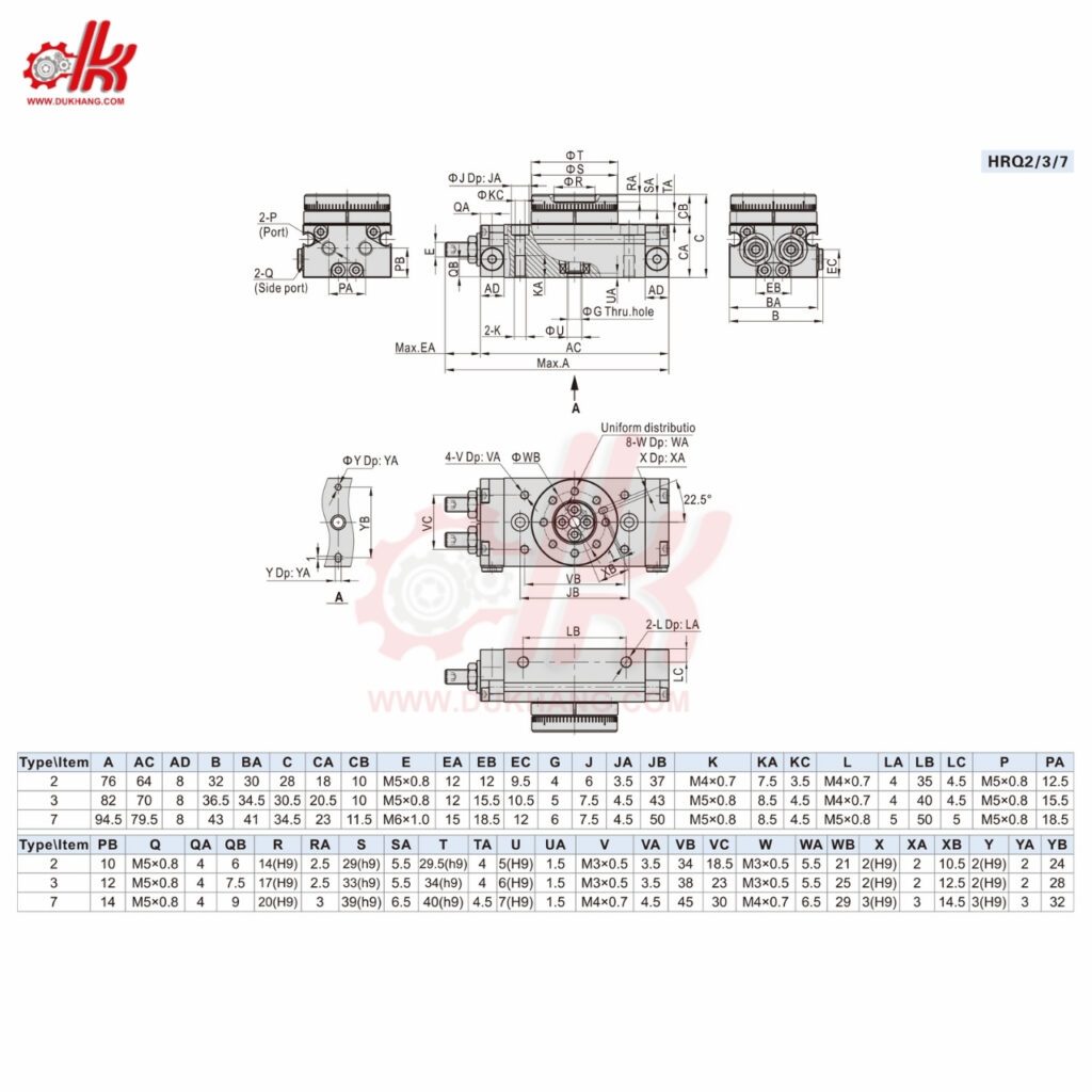 Xi lanh khí nén xoay AIRTAC HRQ 2 3 7 10 20 30 50 100 200