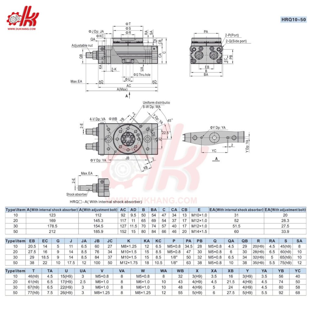 Xi lanh khí nén xoay AIRTAC HRQ 2 3 7 10 20 30 50 100 200