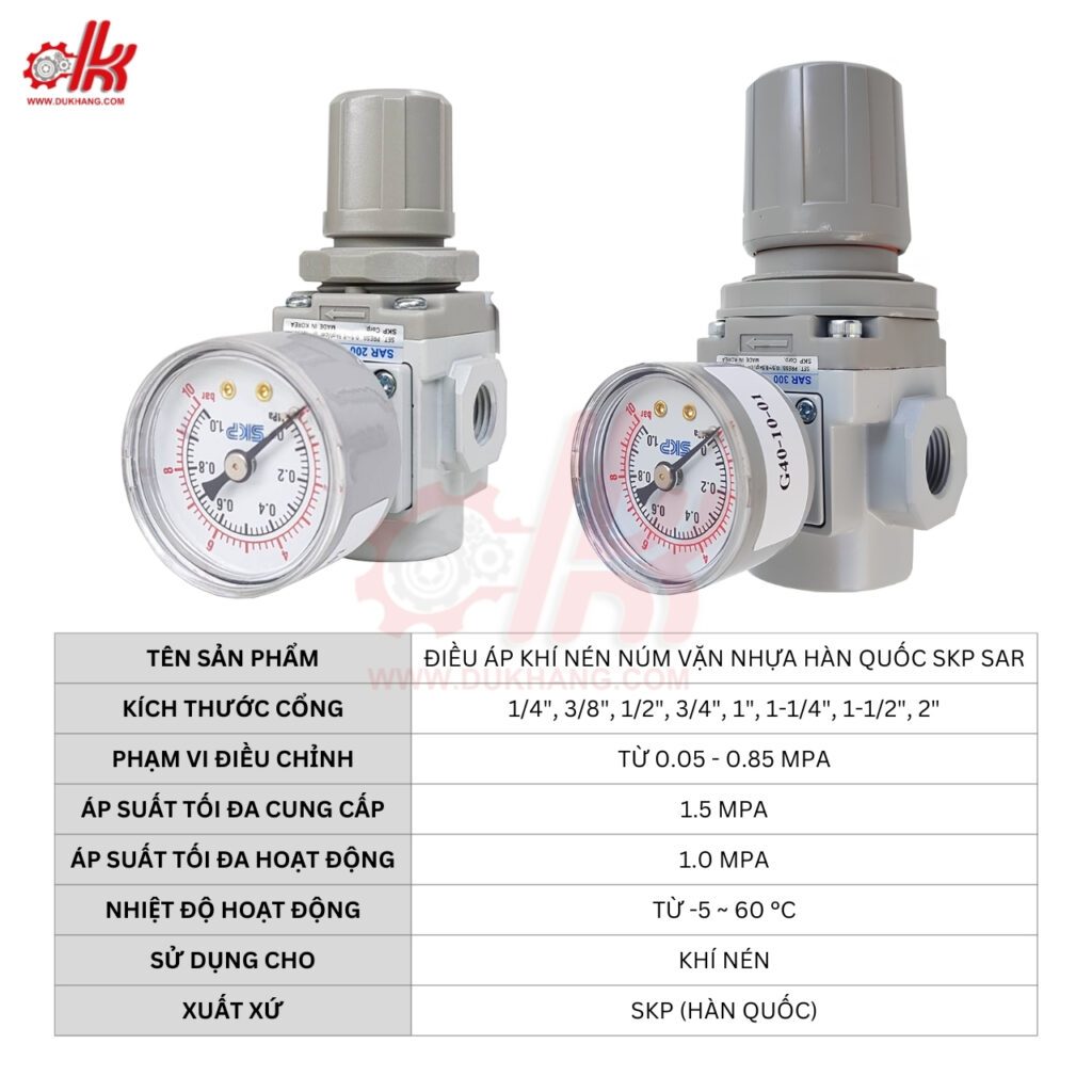 Điều áp khí nén núm vặn nhựa hàn quốc SKP SAR200 SAR300 SAR400 SAR600 ...